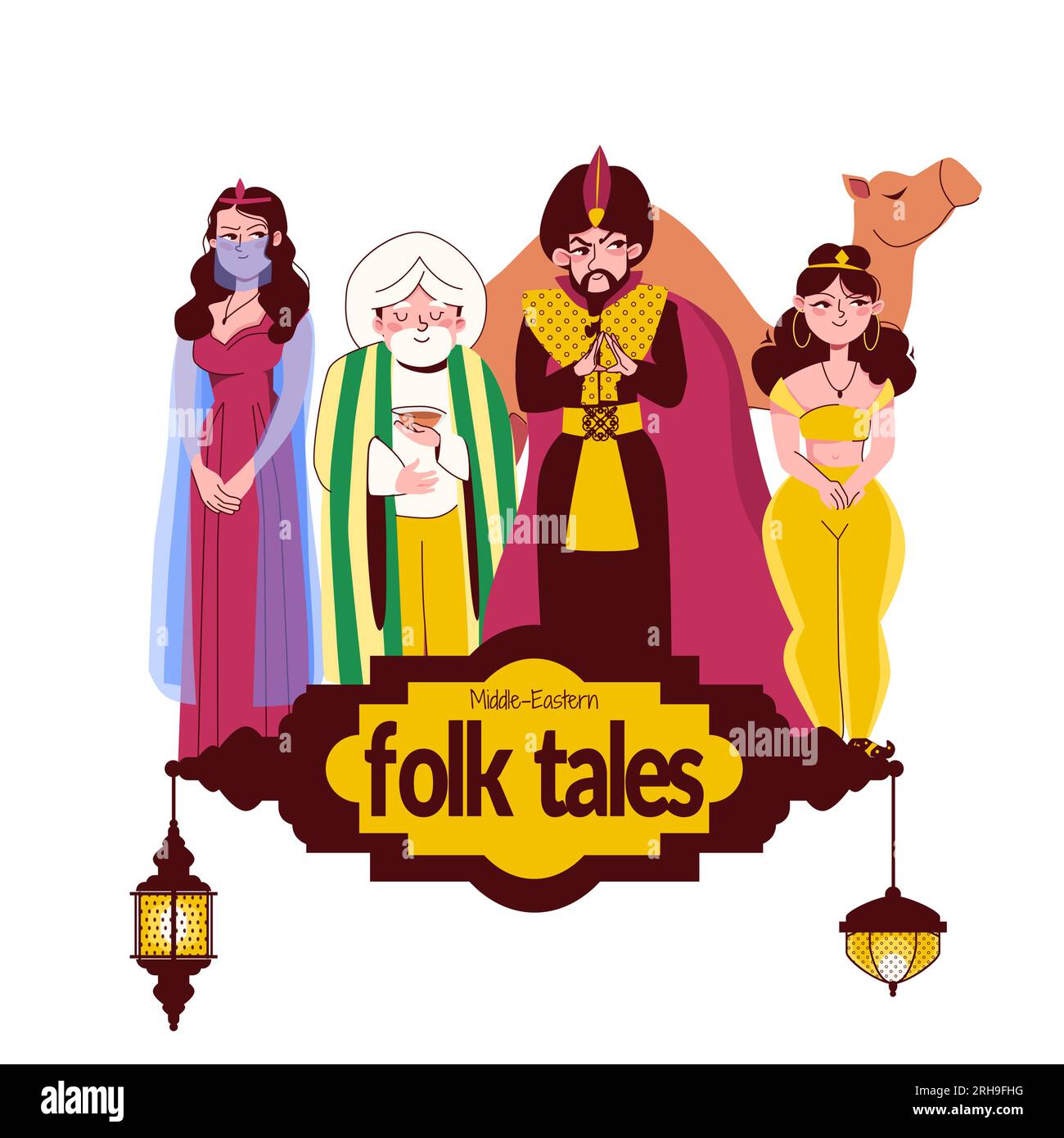 Middle eastern folk tales flat background with princess perfidious ...