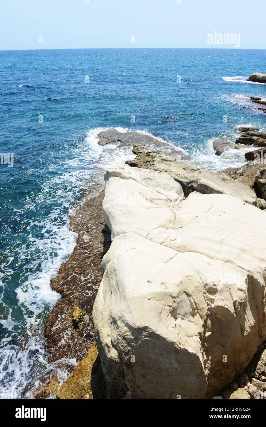 The dramatic coastal scenery at the Rosh Hanikra grottoes in northern ...