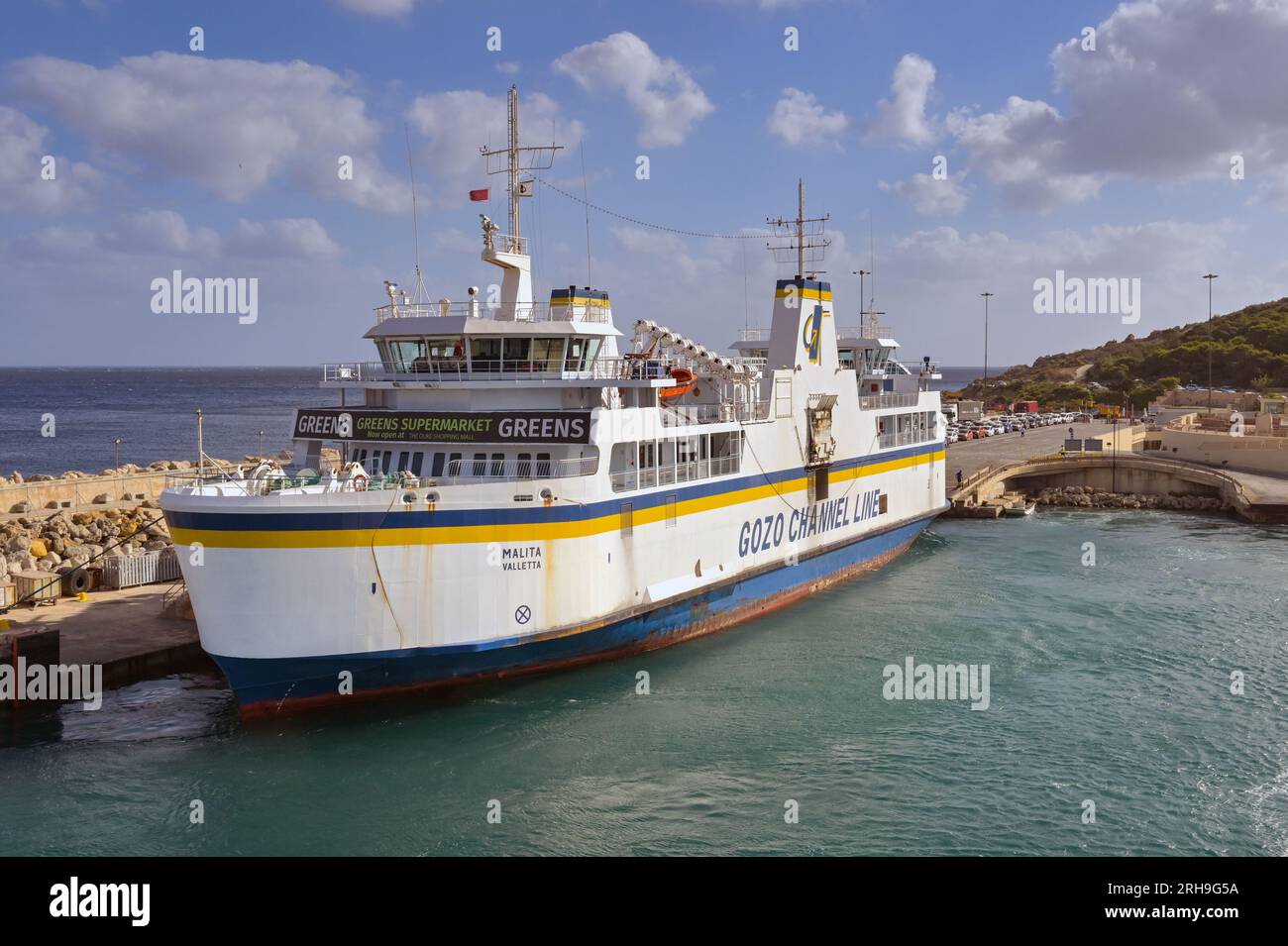 Gozo, Malta - 5 August 2023: car ferry docked in Mgarr harbour on the ...