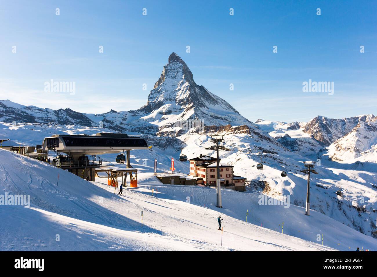 Winter mountain landscape. Snowy mountain Matterhorn during the day in ...