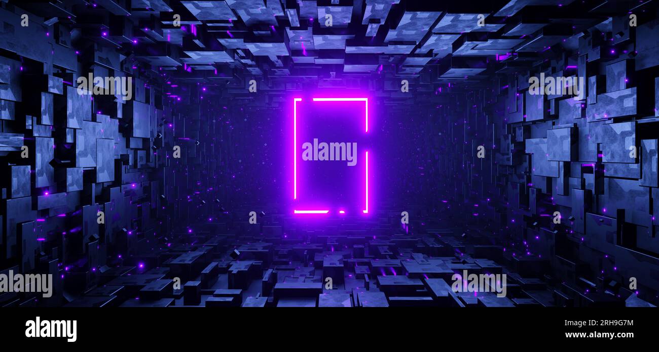 Sci-fi rectangular tunnel with neon rectangle sign concept background ...