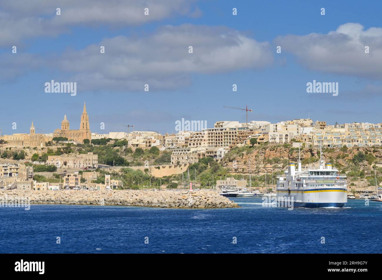 Gozo, Malta - 5 August 2023: Ferry leaving Mgarr harbour taking ...