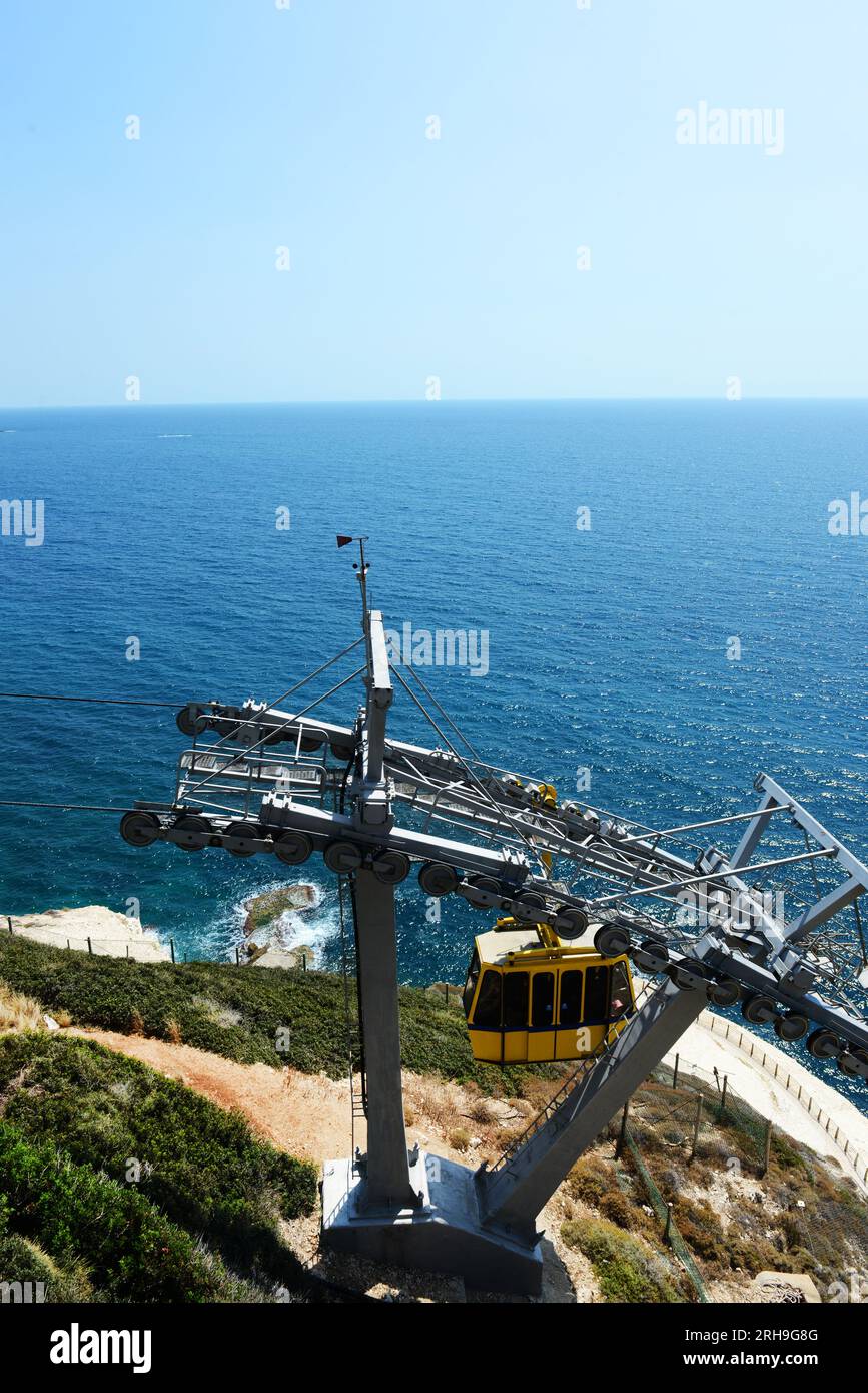 The dramatic coastal scenery at the Rosh Hanikra grottoes in northern ...