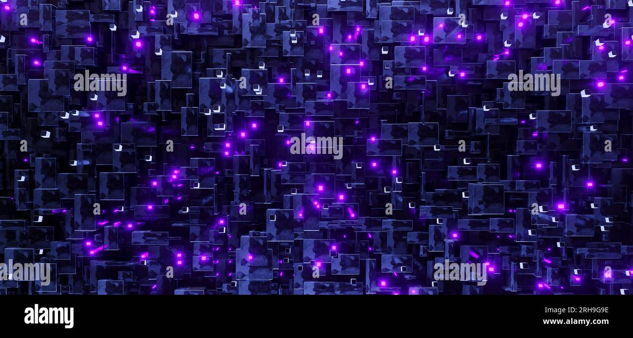 Sci-fi block chain tech background with neon particles Stock Photo - Alamy