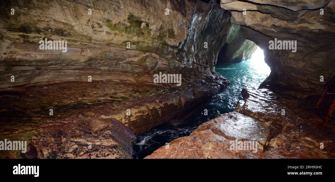 The dramatic coastal scenery at the Rosh Hanikra grottoes in northern ...