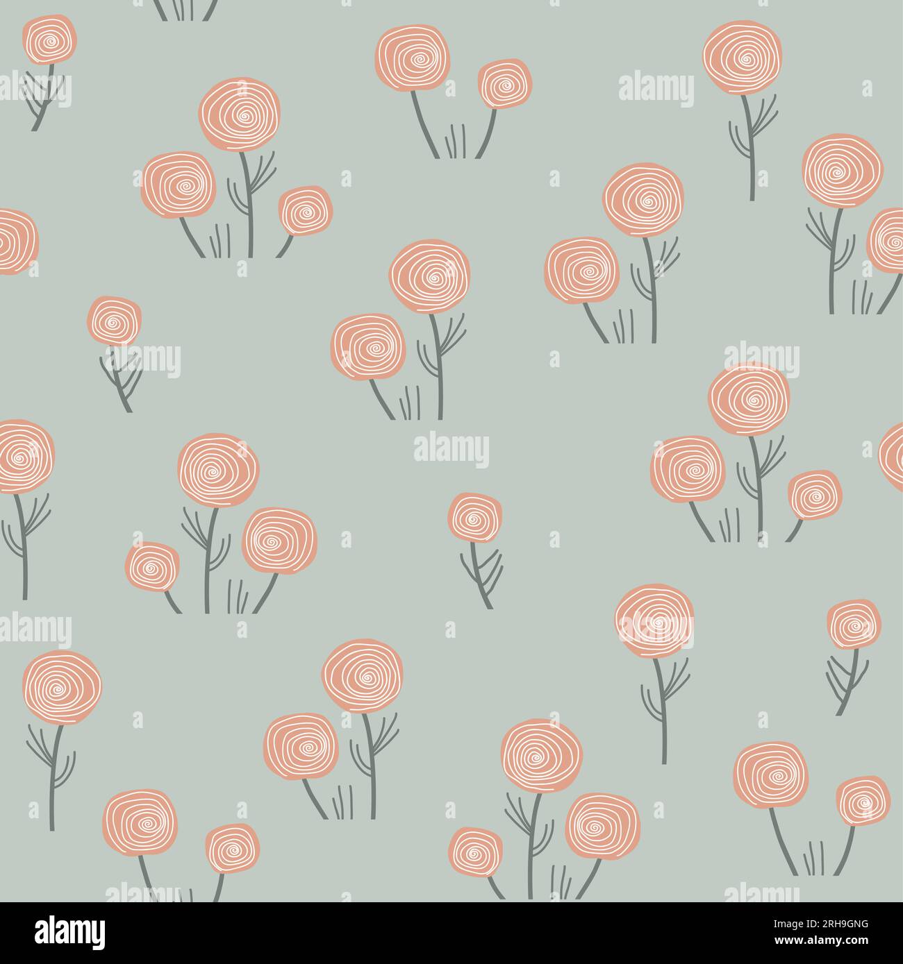 Vintage doodle roses seamless pattern. Pastel pink flowers and lines on ...