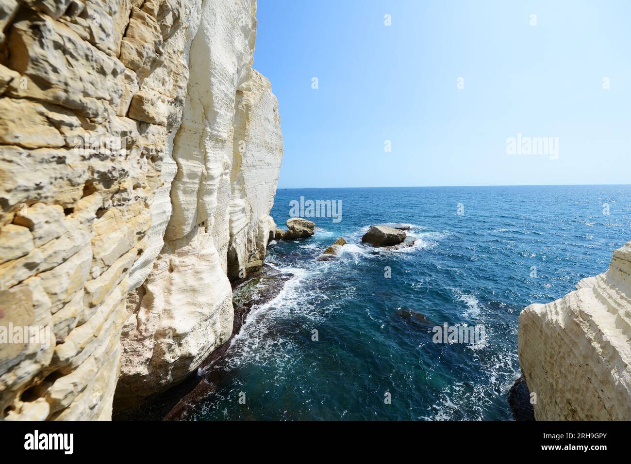 The dramatic coastal scenery at the Rosh Hanikra grottoes in northern ...