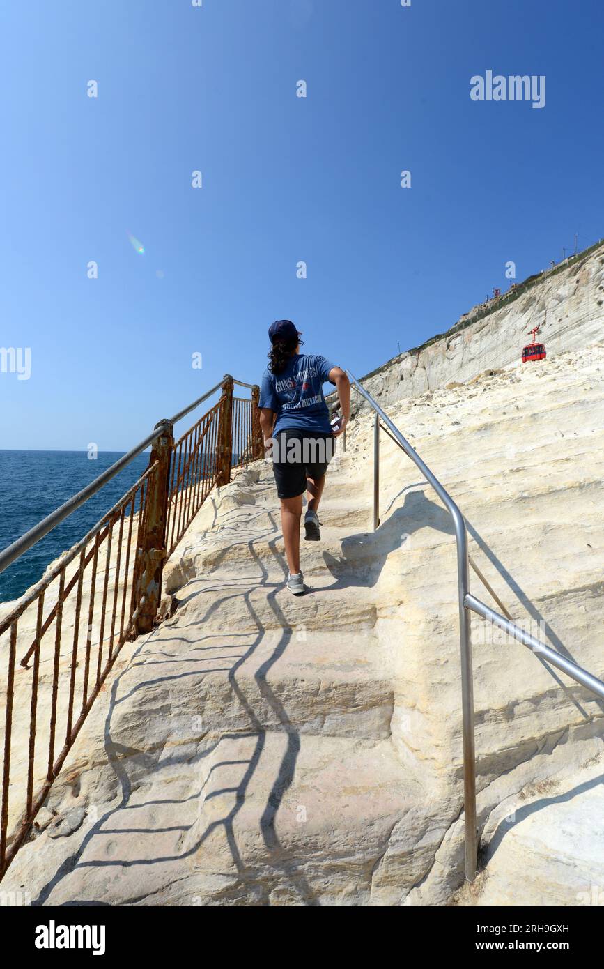 The dramatic coastal scenery at the Rosh Hanikra grottoes in northern ...
