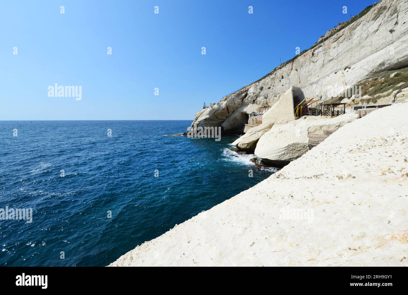 The dramatic coastal scenery at the Rosh Hanikra grottoes in northern ...