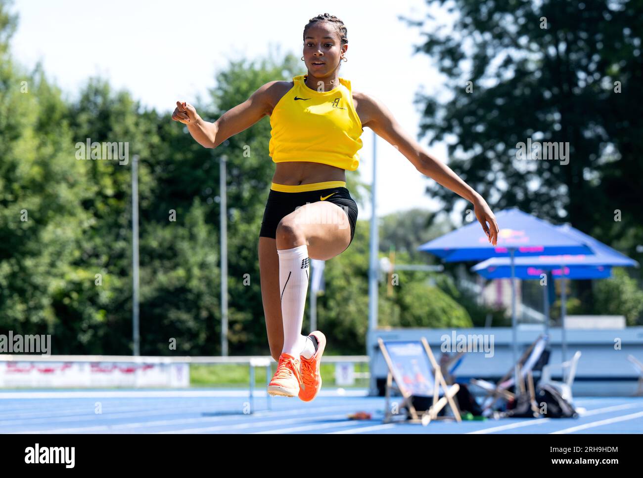 15 August 2023, Bavaria, Erding: Mikaelle Assani, long jumper, takes ...