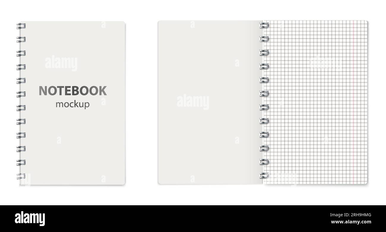 Open and closed notebook mockup realistic composition with views of ...