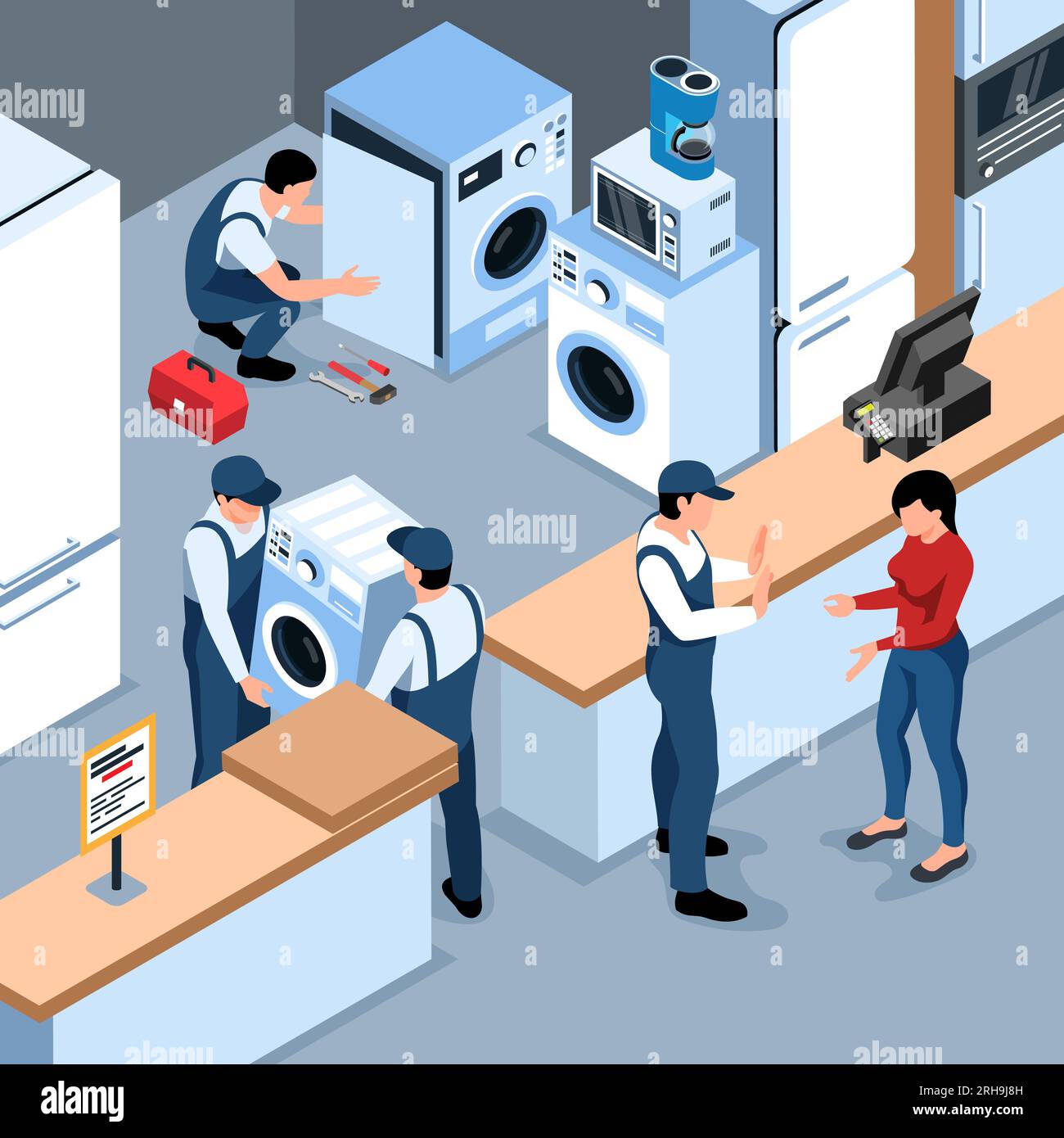 Isometric appliances service repair composition with view of warranty ...