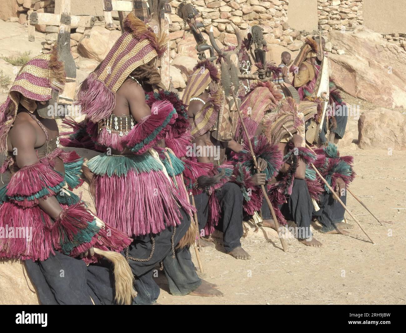 Dogons traditional dance. masked african people dance a traditional ...