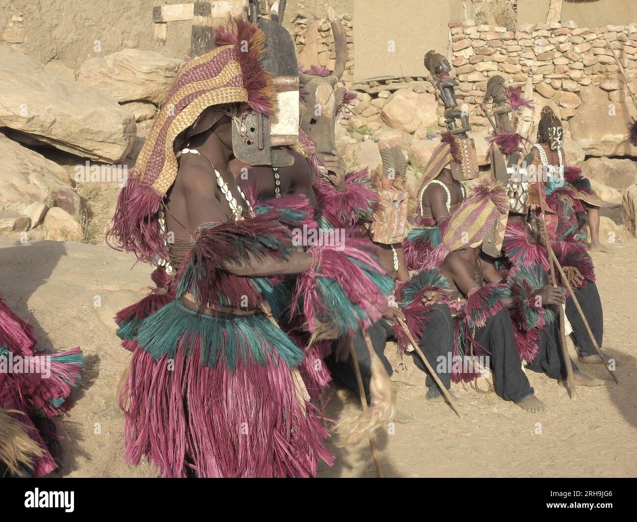 Dogons traditional dance. masked african people dance a traditional ...