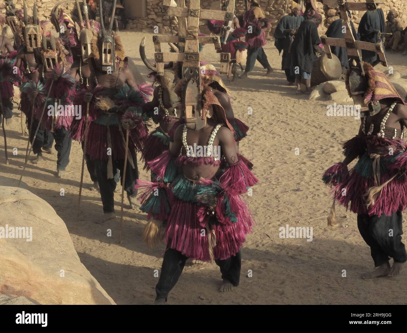 Dogons traditional dance. masked african people dance a traditional ...