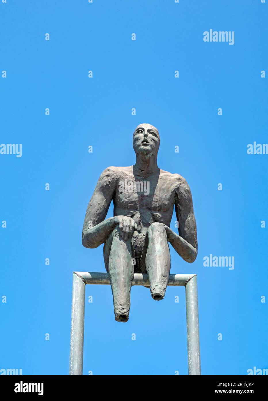 Sculpture of Sitting Man, Ipapantis street, Fira, Santorini, Greece ...