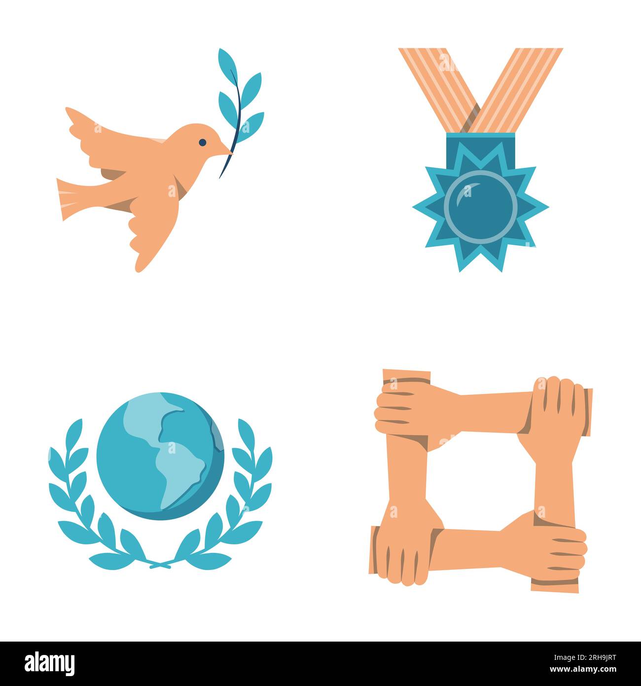 Peace diplomacy icon set in flat style. International cooperation, dove ...