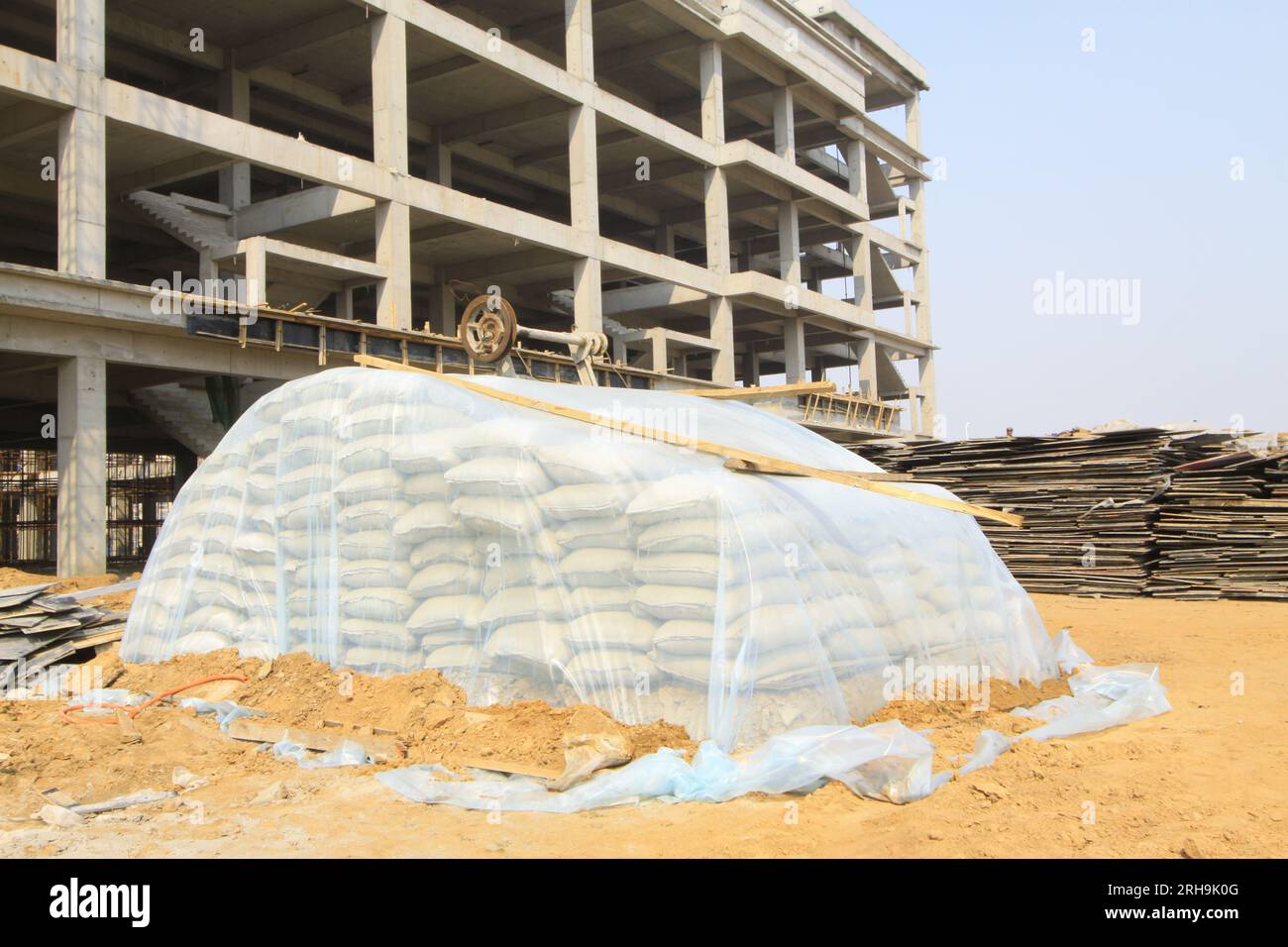 bagged cement in a construction site Stock Photo - Alamy