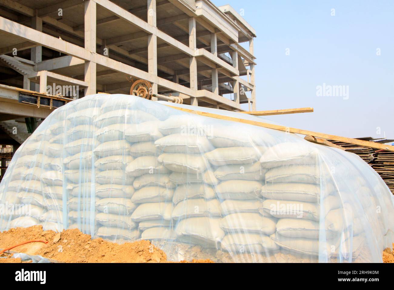 bagged cement in a construction site Stock Photo - Alamy