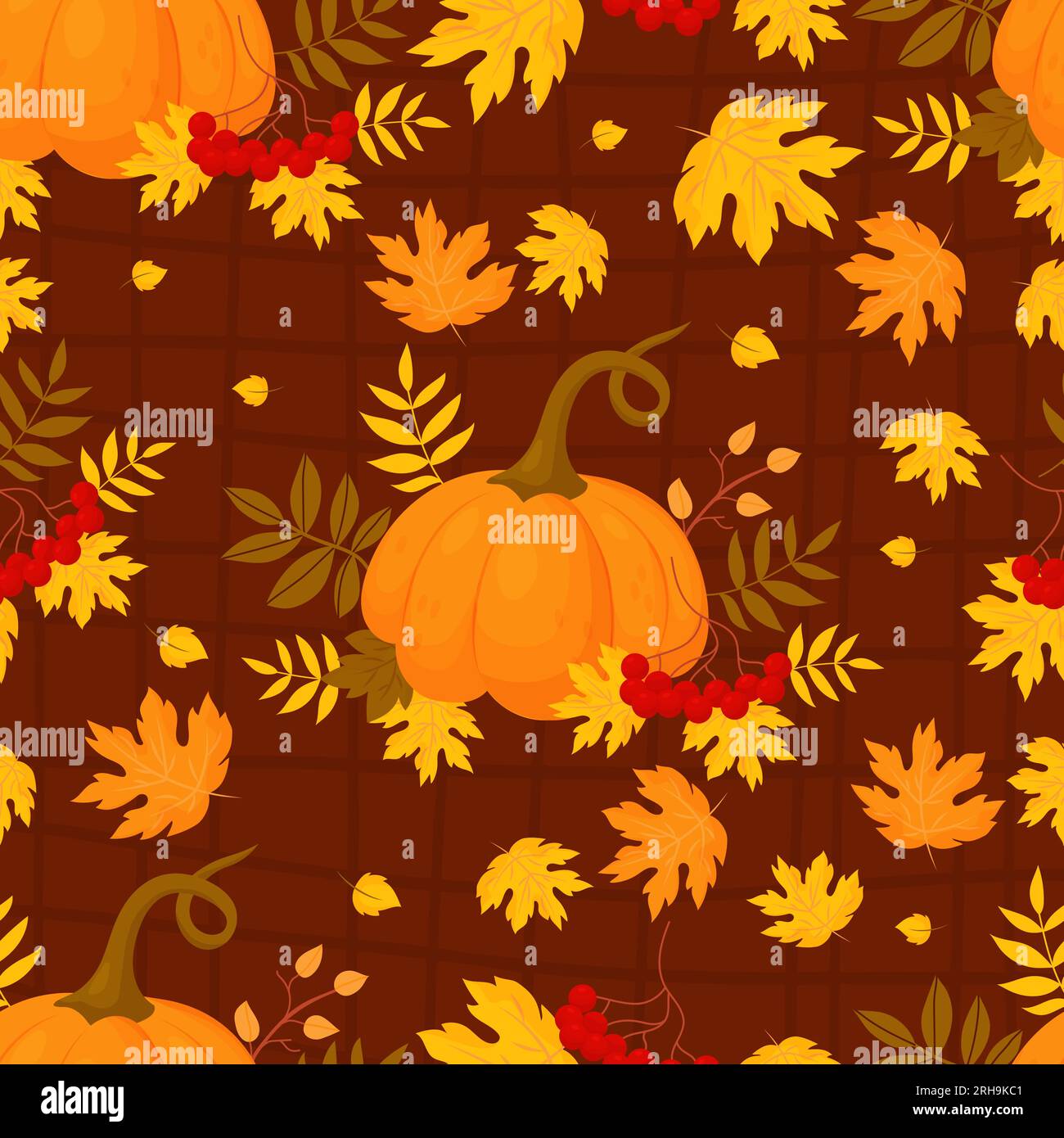 Autumn seamless pattern. Orange pumpkin with variegated multi-colored ...