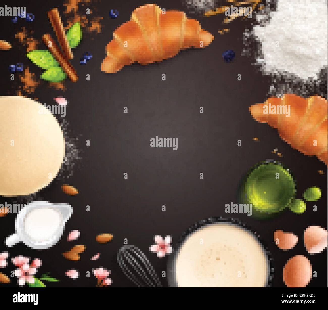 Bakery realistic frame composition on dark background with empty space ...