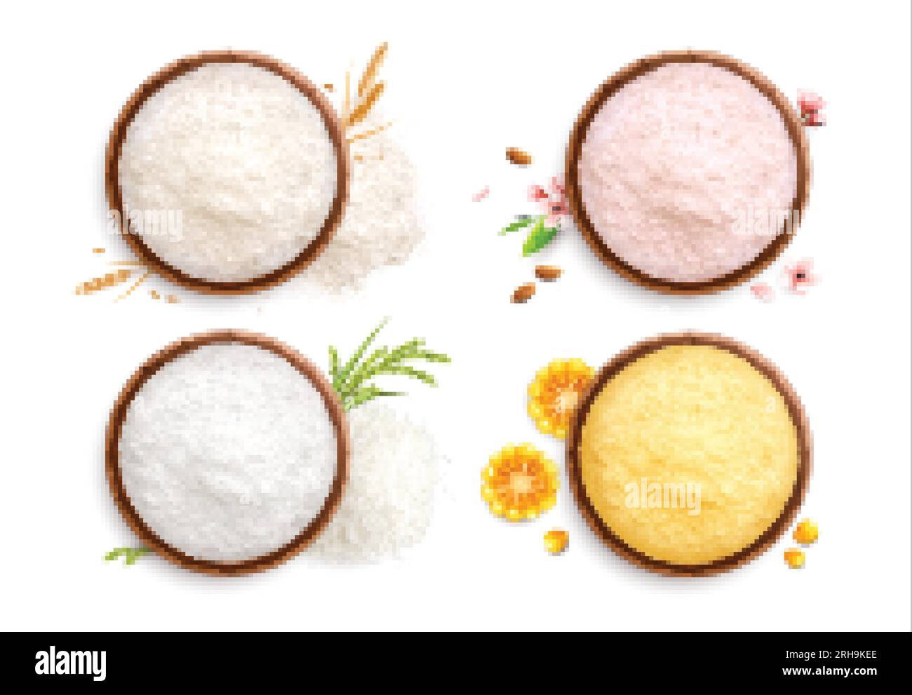 Flour and ingredients on white background realistic composition with ...