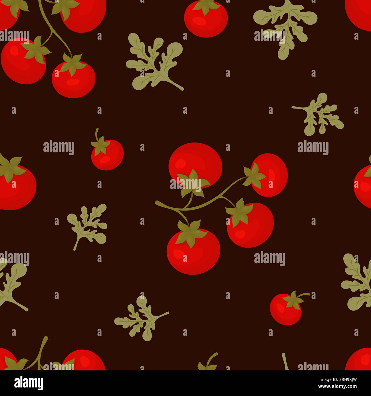 Tomatoes seamless pattern. Red vegetable on black background. Vector autumnal illustration for ...
