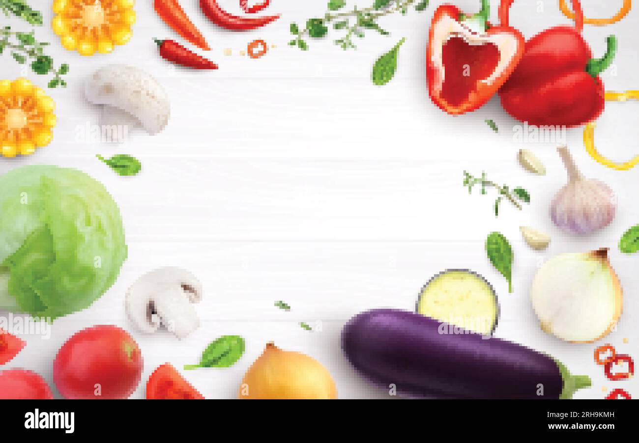 Vegetables realistic frame composition with empty wooden background ...