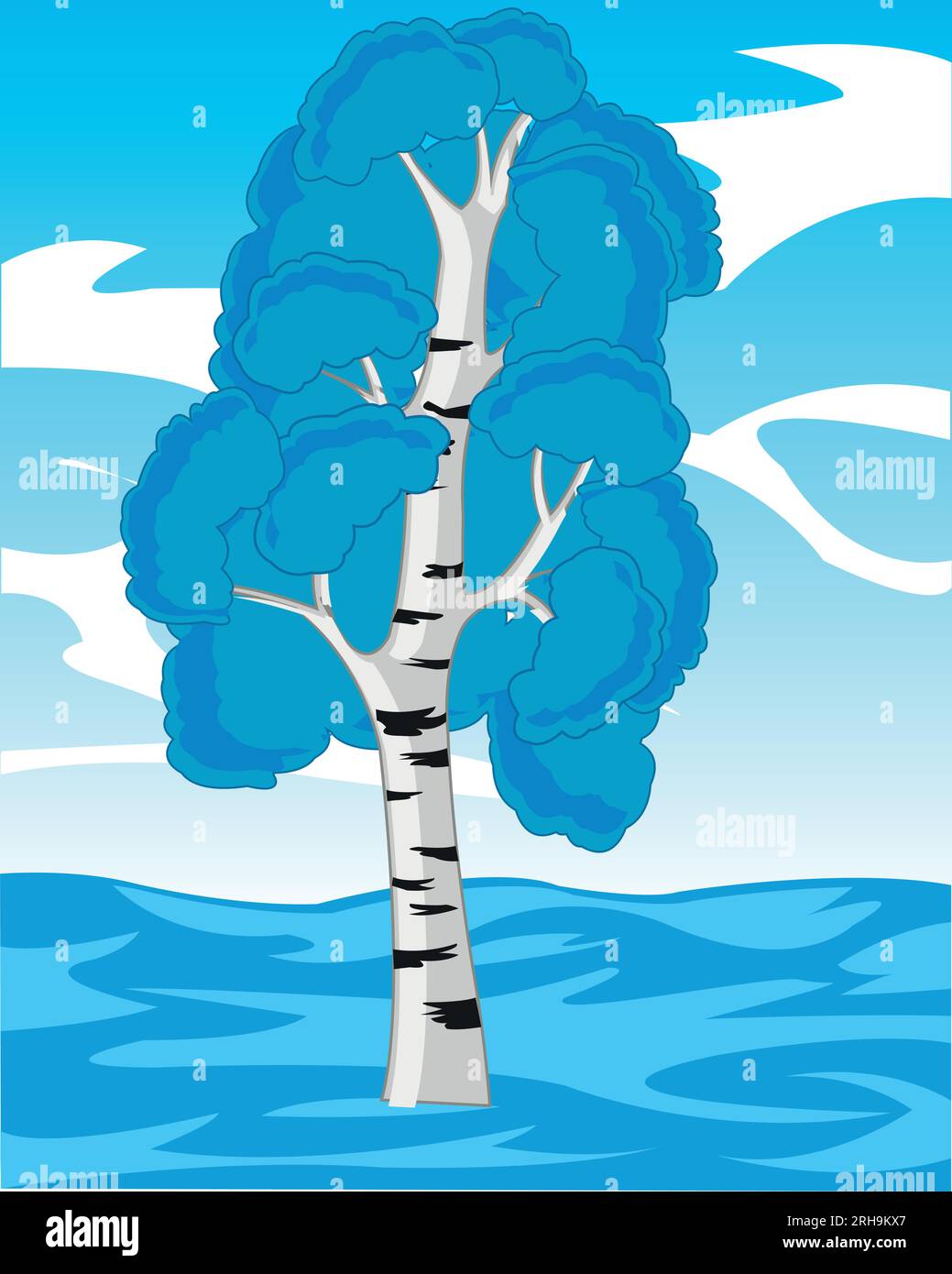 Vector illustration in winter natures and tree of the birch in snow ...