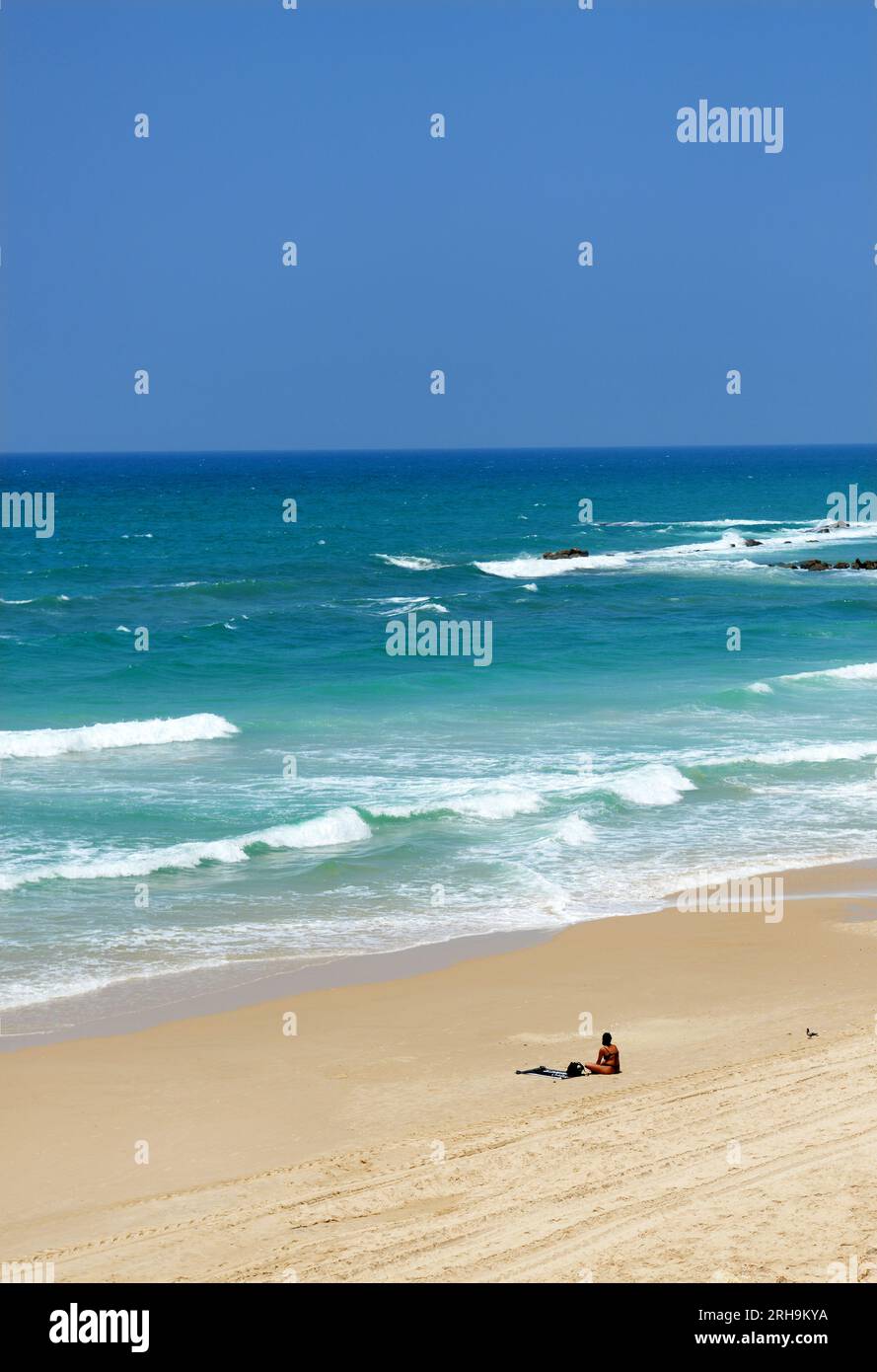 Sunbathing on the beautiful beach in Bat Yam, Israel Stock Photo - Alamy