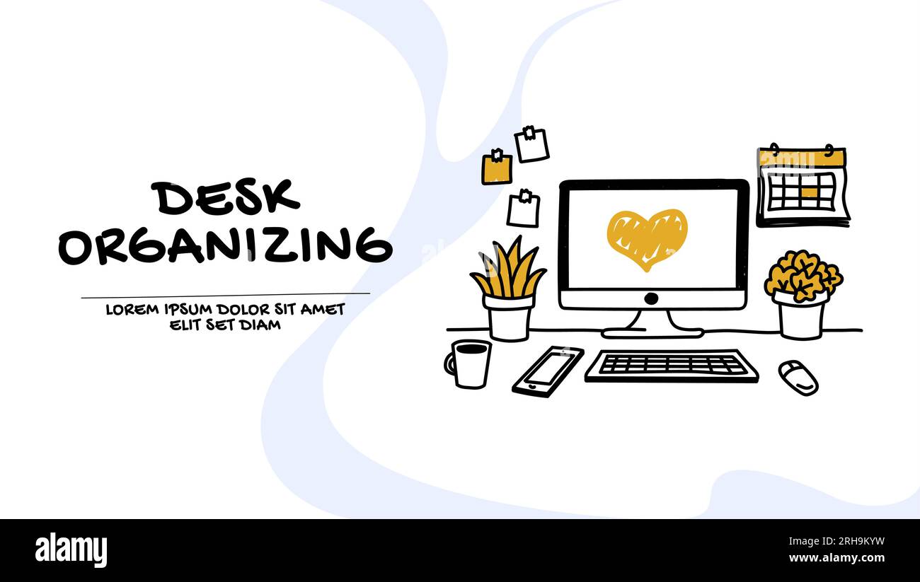 Vector of an organized desk, work place from home Stock Vector Image ...