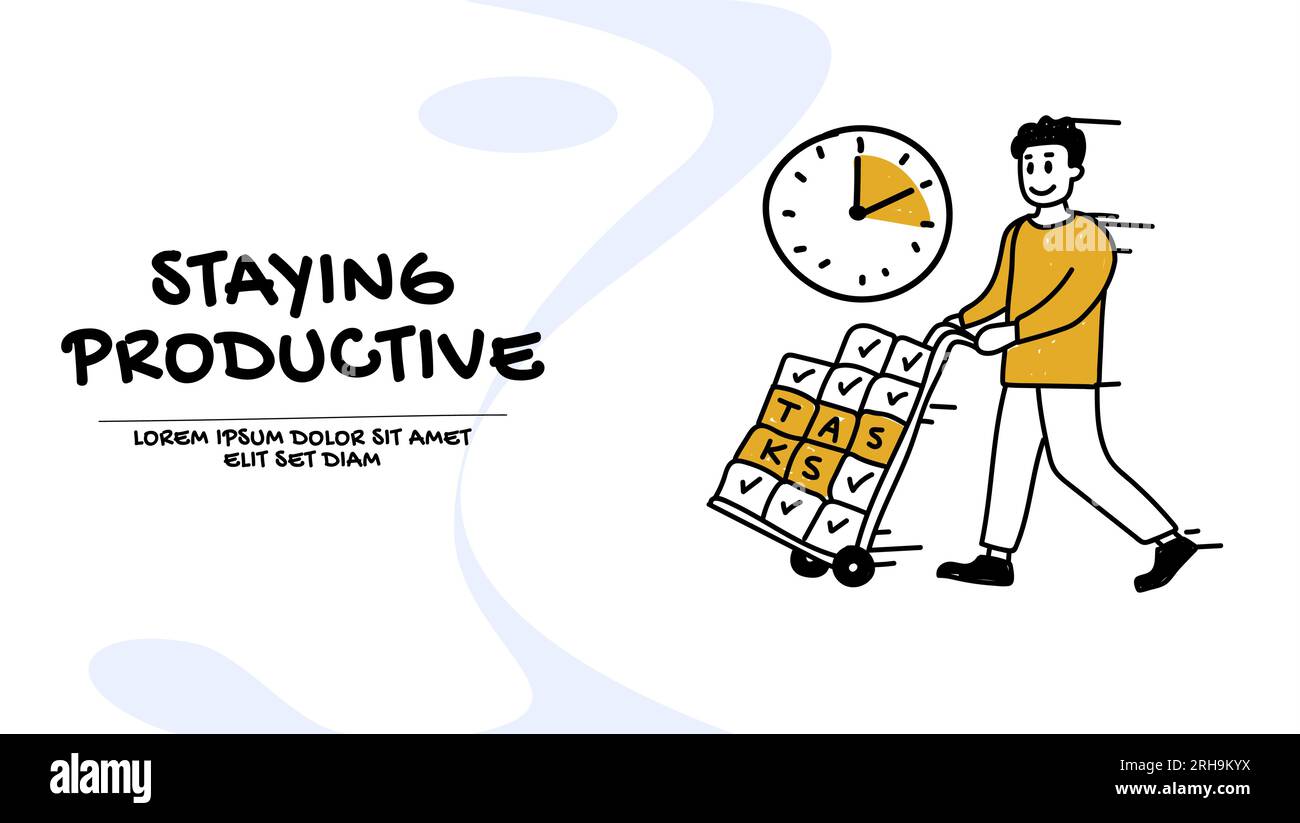 Productive workflow and task management concept. Vector of a young man ...