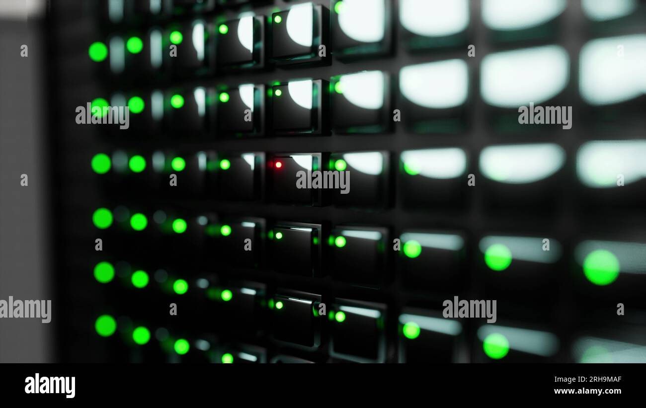 Data base ai learning server red led light blink 3d render Stock Photo ...