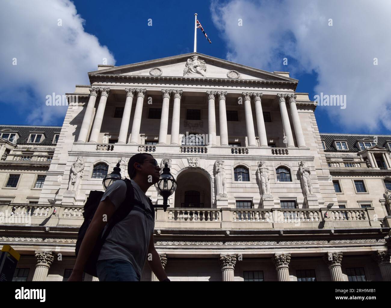 London, UK. 15th August 2023. Exterior view of the Bank of England in ...