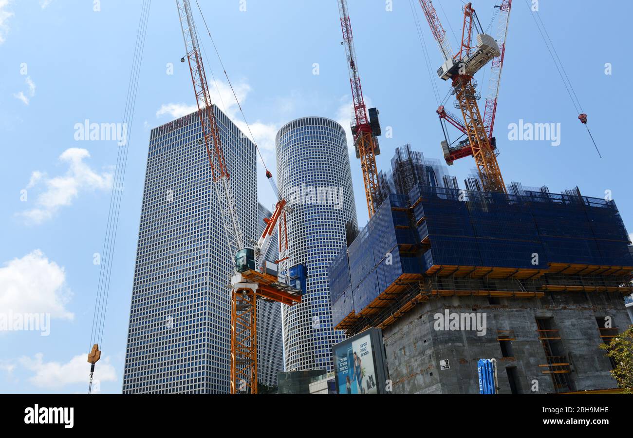 Construction of the Azrieli Spiral tower in Tel-Aviv, Israel Stock ...