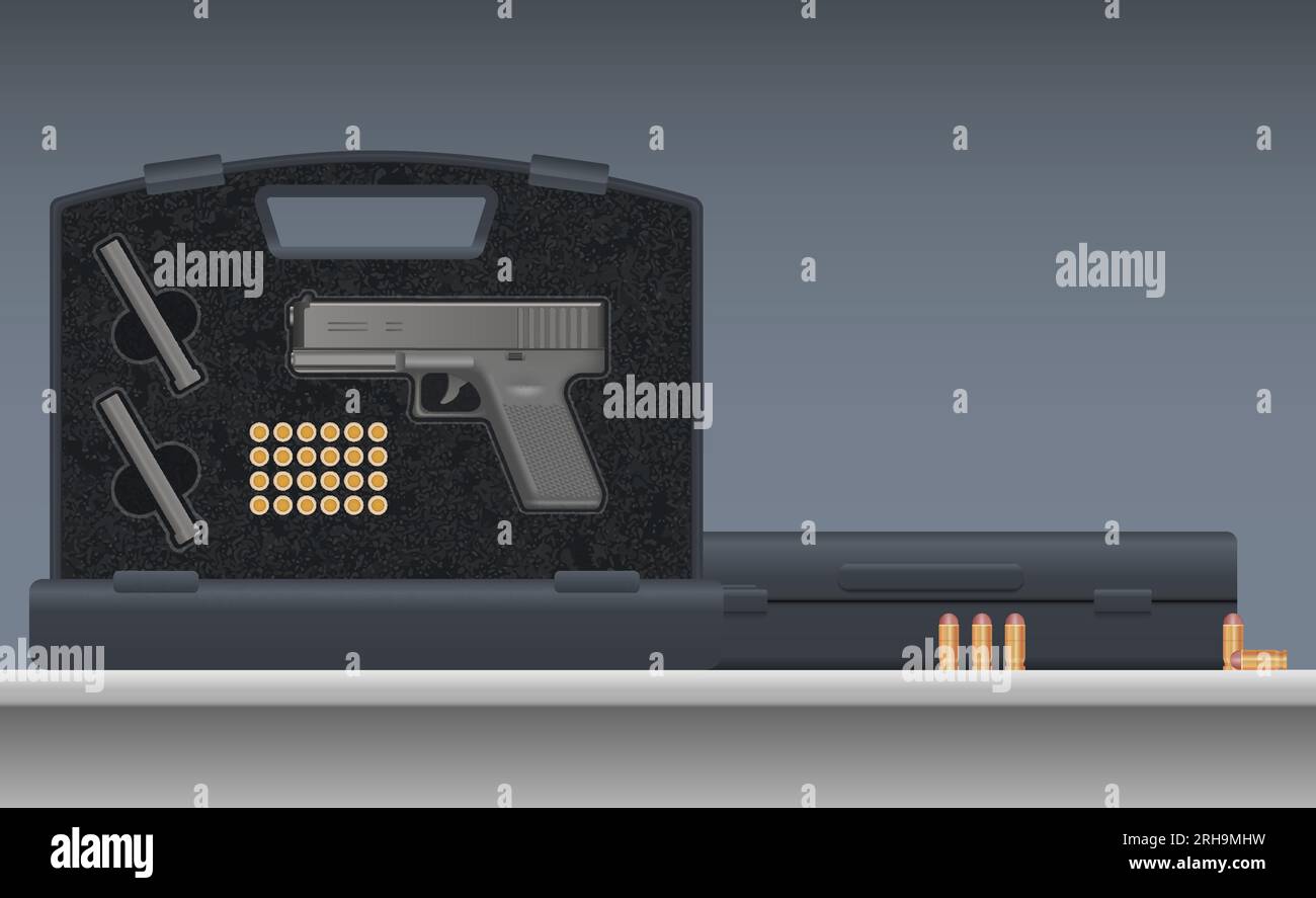 Weapon war realistic composition with isolated view of open hard case ...