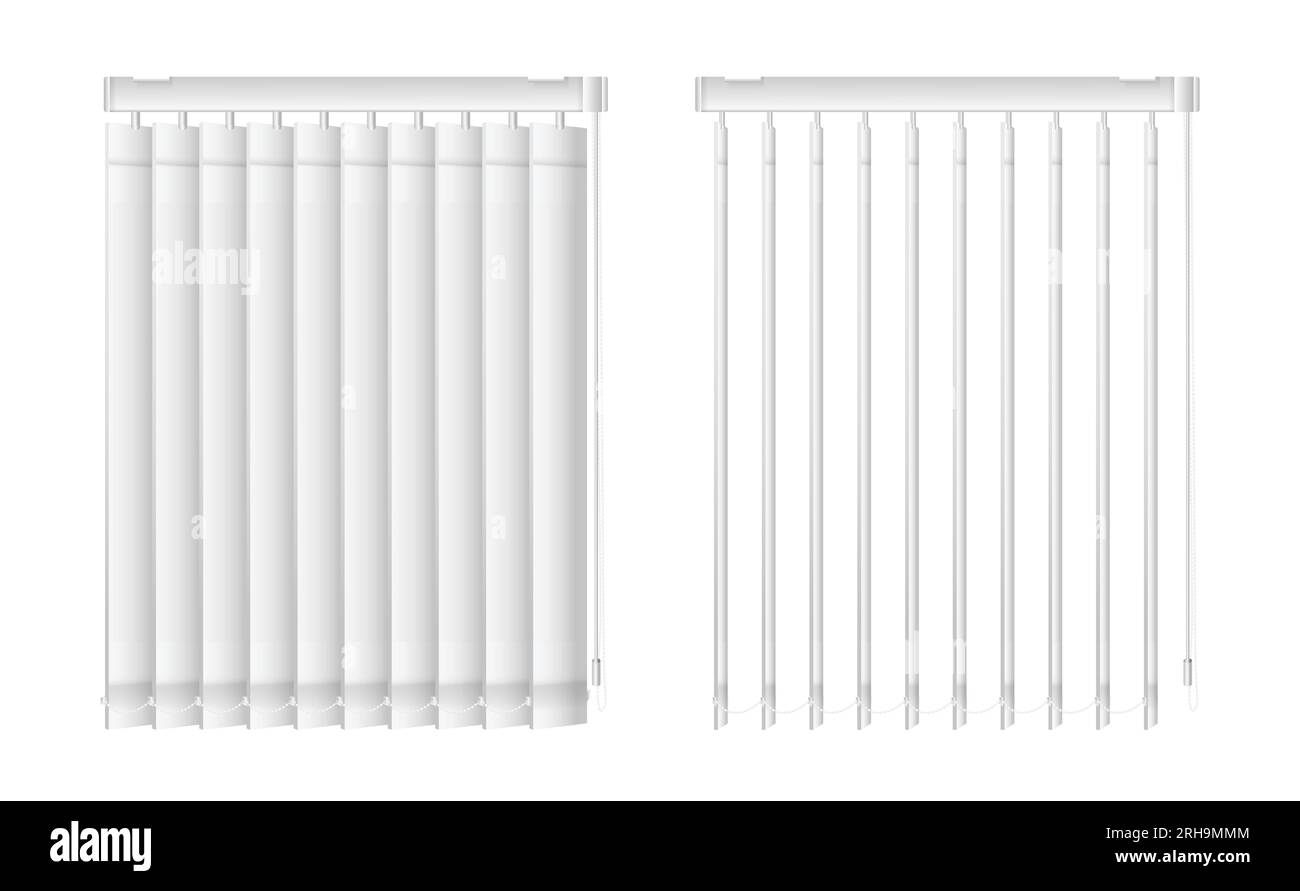 Realistic window blinds set with two isolated views of modern office ...
