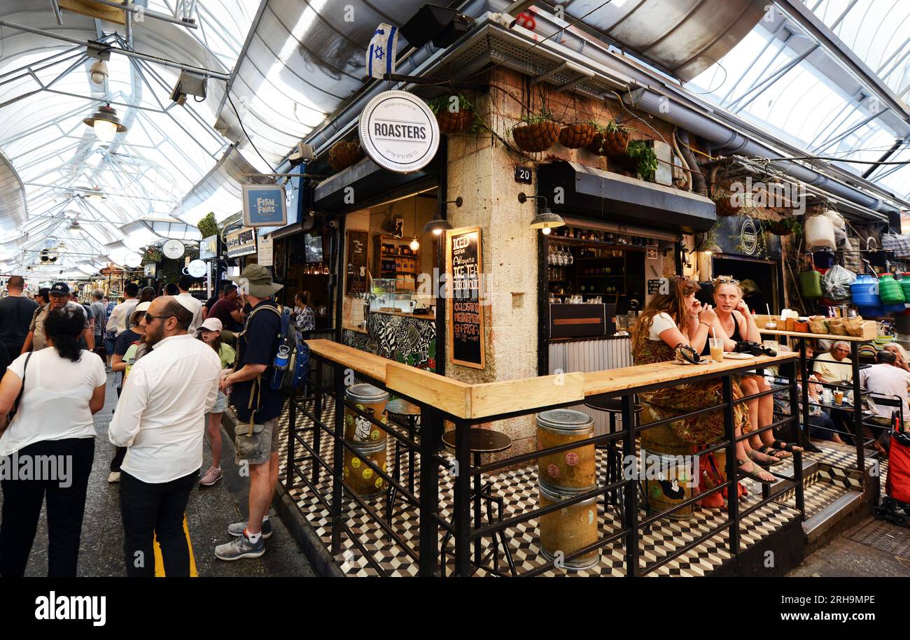 Roasters coffee shop and bar at the vibrant Mahane Yehuda market in Jerusalem, Israel Stock ...