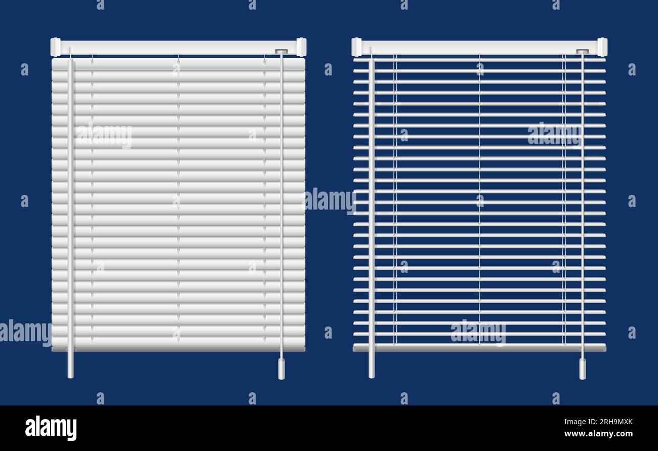 Realistic window blinds set with isolated front views of drawn and half ...