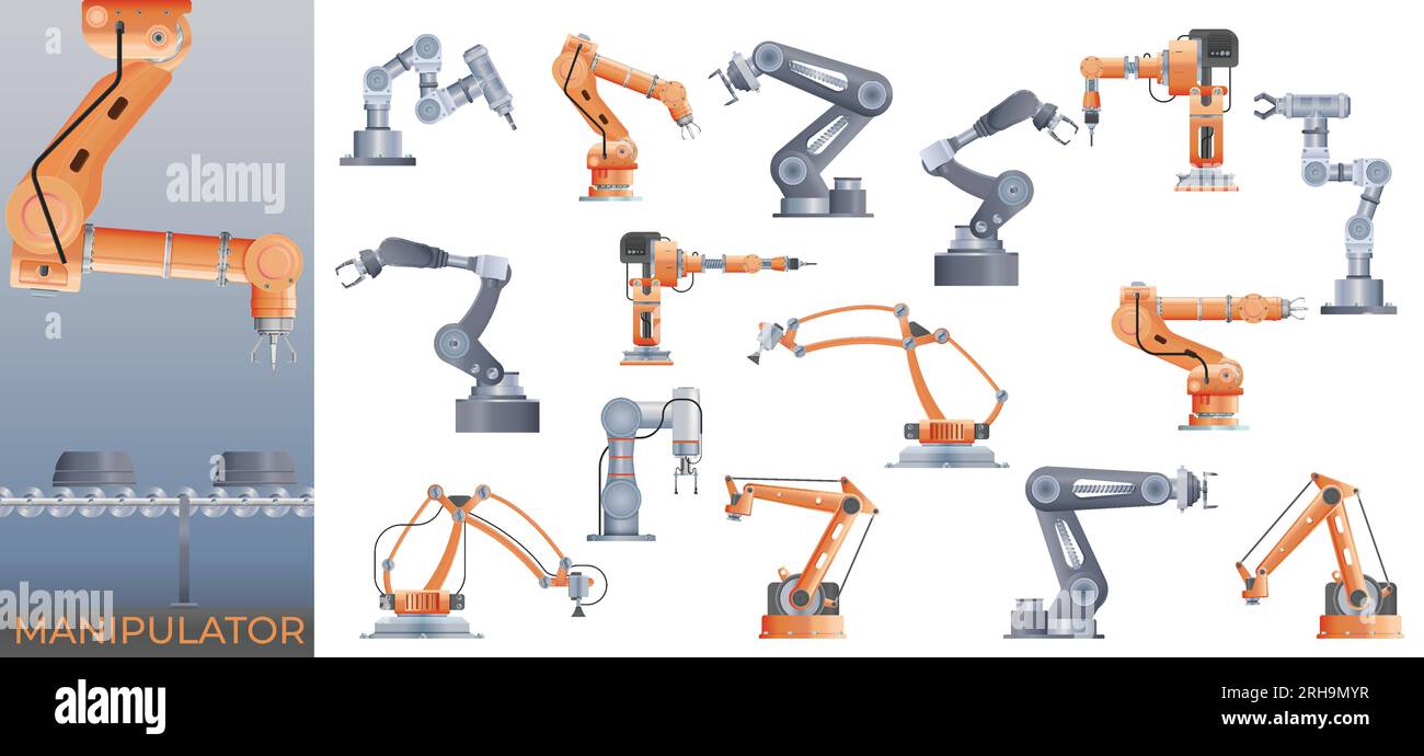 Robot manipulator arm realistic composition with view of industrial ...
