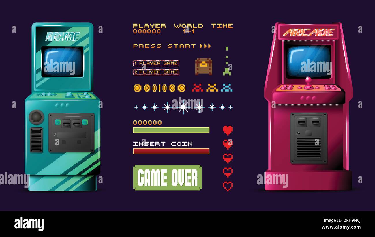 Arcade game realistic set with game over symbols isolated vector illustration Stock Vector Image ...