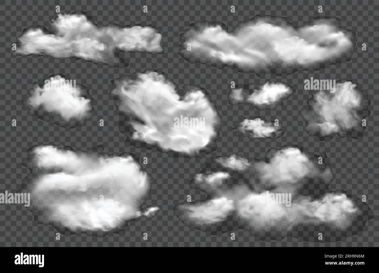 Realistic cloud sky set of isolated white clouds with various shape and ...