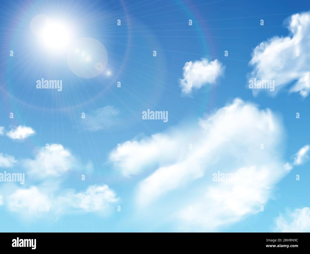 Realistic sun cloud sky composition with day of clear sky scenery with ...