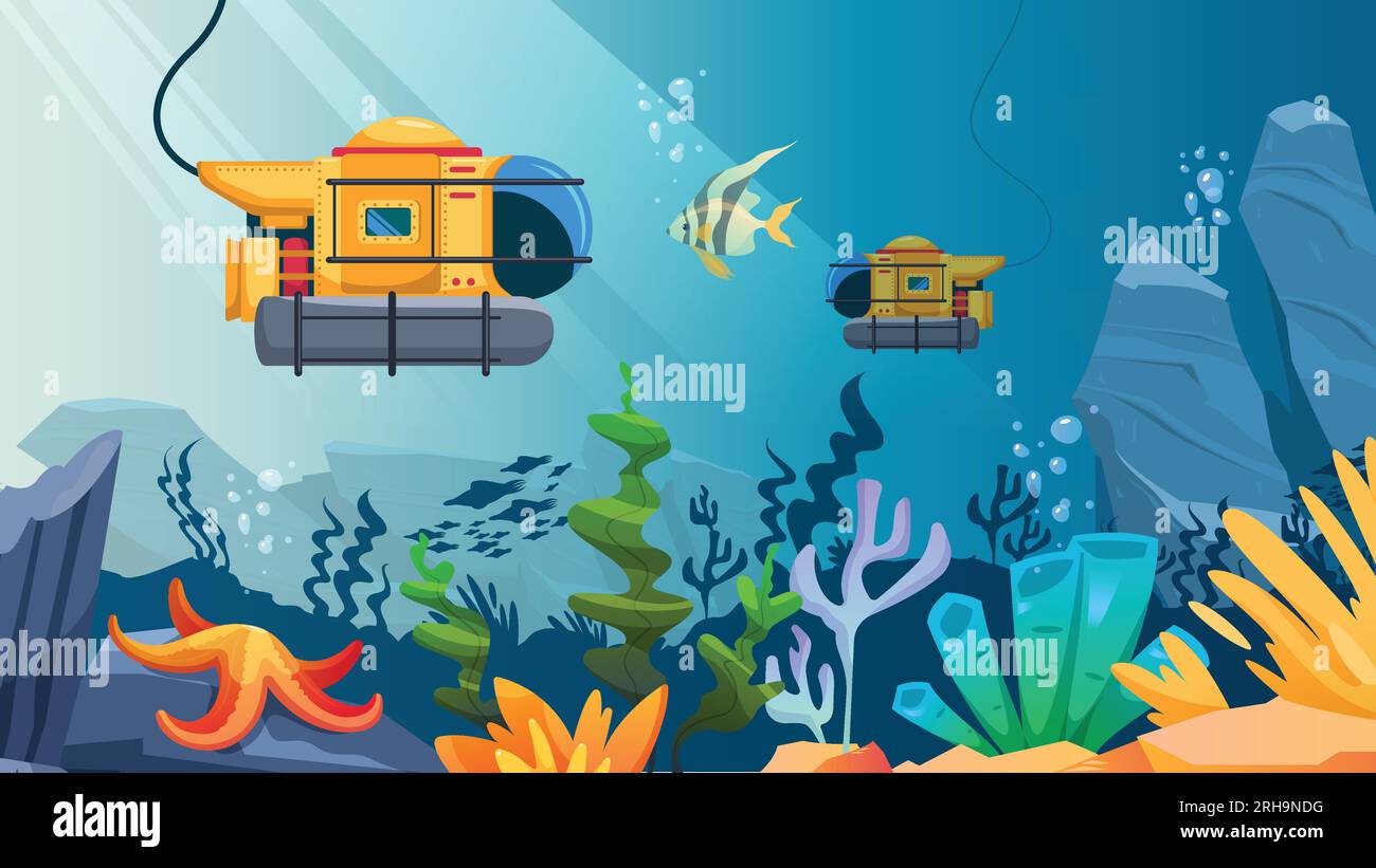 Submarine realistic background with navy and research symbols realistic ...