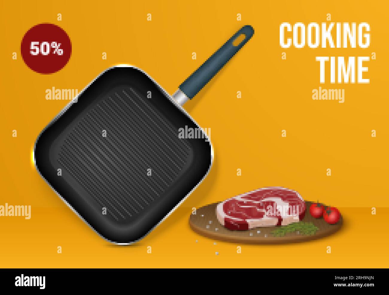 Cooking time realistic poster advertising 50 percent discount on grill ...