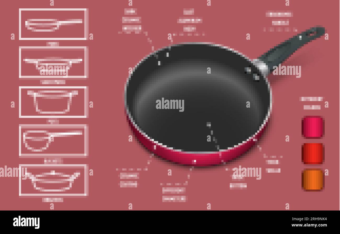 Pan dishes realistic infographic depicting utensil for frying with cast ...