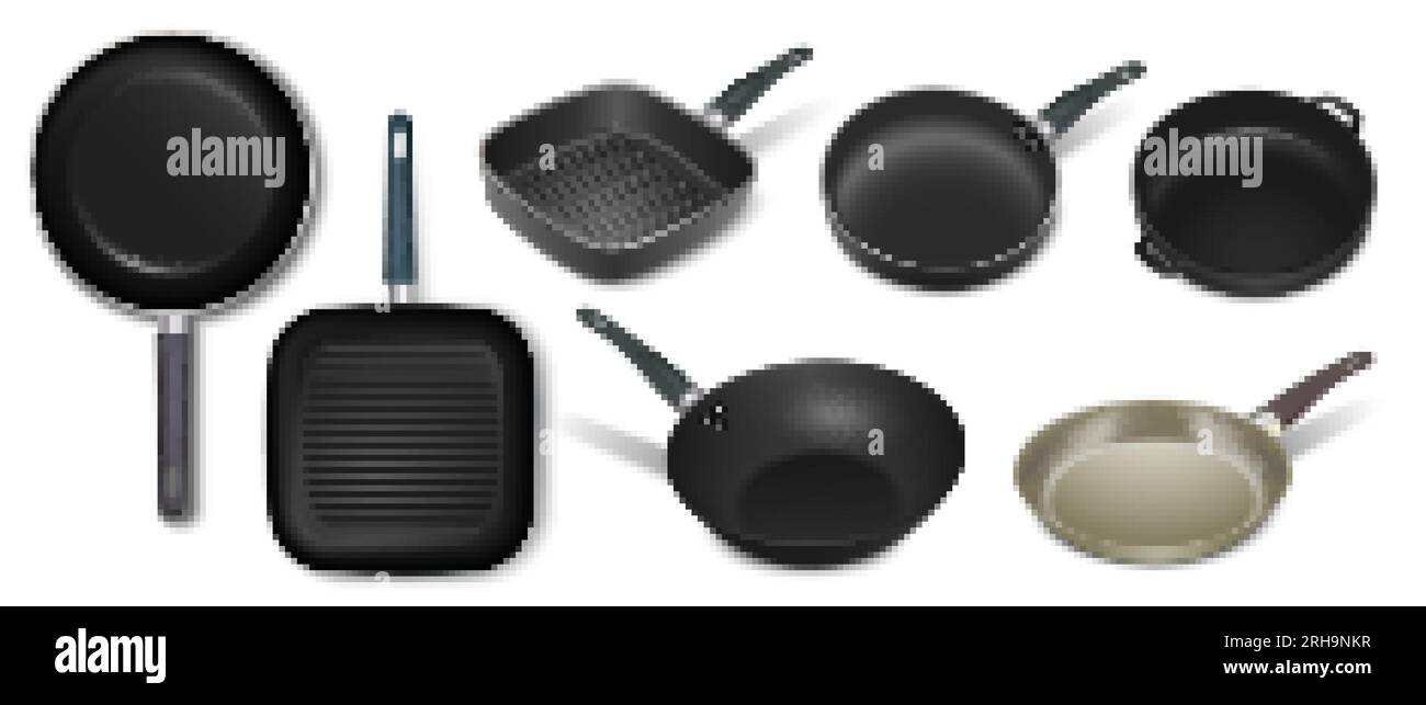 Pan dishes realistic set of different form items with cast aluminium ...