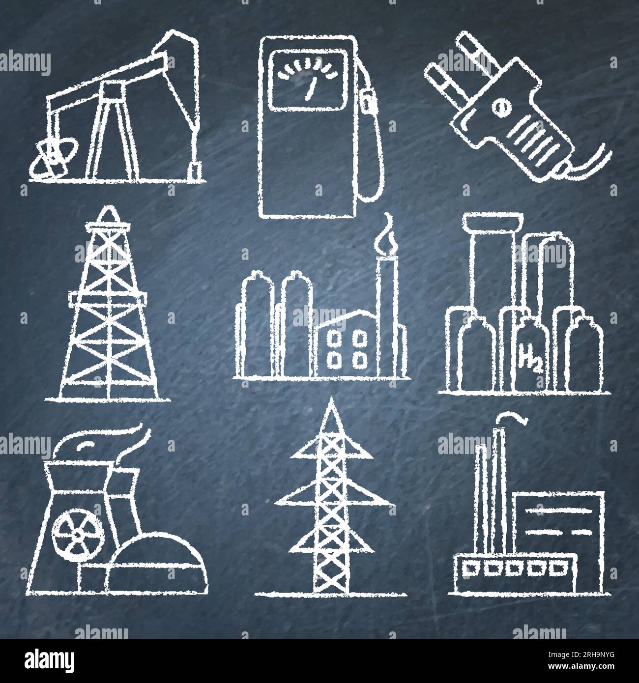 Collection of energy and electricity hand drawn style icons on ...