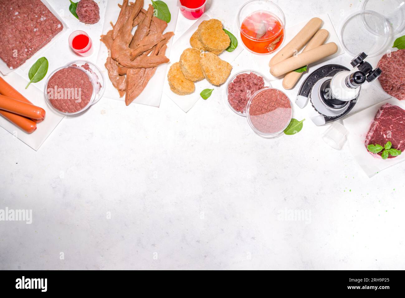 Lab grown meat alternatives concept, Various laboratory grown meat ...