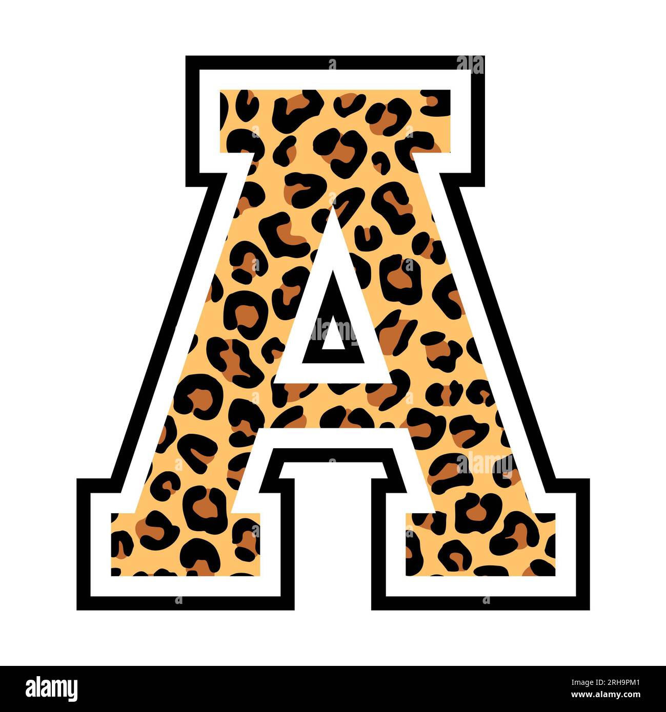 Leopard A letter college sports jersey font on white background ...